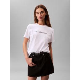 Damen T-Shirt "A- INST. LOGO CLASSIC TEE SS", wei&szlig;, Gr. XXS, Calvin Klein Jeans, unifarben, Jersey, Obermaterial: 100% Baumwolle, Shirts, mit
