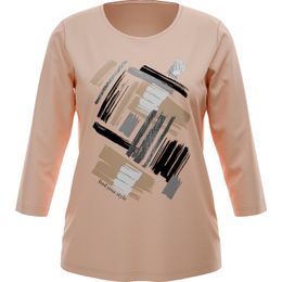 Damen 3/4-Arm-Shirt mit gl&auml;nzendem Druck apricot-schwarz, Gr&ouml;&szlig;e 54
