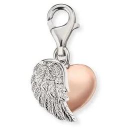 Charm-Einh&auml;nger Engelsrufer "HERZFL&Uuml;GEL", rosa (silberfarben, ros&eacute;goldfarben, kristallwei&szlig;), Charms, Damen, Silber 925 (Sterlingsilber), mit Zirkonia (synth.)