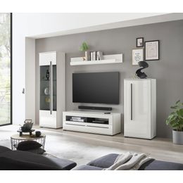 Wohnwand Home Affaire "Cantara, moderne Anbauwand, Komplettset", wei&szlig; (wei&szlig;, wei&szlig; hochglanz), B:280cm, Kastenm&ouml;bel-Sets, Wohnwand, enth&auml;lt Vitrine, Lowboard, Stauraumelement und Wandboard, 280 cm breit
