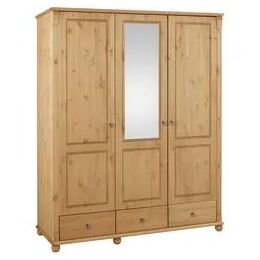 Kleiderschrank OTTO HOME "Tessin, Dret&uuml;renschrank, 3-t&uuml;rig", beige (natur), B:152cm H:191cm T:59cm, Schr&auml;nke, Kleiderschrank, Breite 152 cm, Kiefer massiv, mit Spiegel und 3 Schubladen