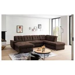 Wohnlandschaft exxpo - SOFA FASHION "Durango, aufwendige Sitz- und R&uuml;ckenverarbeitung, bequem, U-Form", braun, B:340cm H:92cm T:248cm, Sofas, Wohnlandschaft, inkl. Kopfteilverstellung, wahlweise mit Bettfunktion und Bettkasten