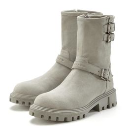 ELBSAND Damen Stiefelette "Stiefel, Boots, Bikerboots, Lederstiefelette, Lederboots", Gr. 42, grau, Obermaterial: 100% Rindsleder. Decksohle: 100%