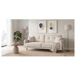 3-Sitzer Home Affaire "TRIPLO optionale Schlafsofa mit Bettkasten, Ma&szlig;e B/T/H: 215/100/89 cm", beige, B:215cm H:89cm T:100cm, 88% Polyester, 9% Rayon, 3% Nylon, Sofas, Wahlweise Bettfunktion - Liegefl&auml;che 145x191 cm, R&uuml;cken-, Zierkissen
