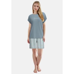 Tom Tailor Damen Shorty, Gr. 36blau, mittel, streifen, Single Jersey, Obermaterial: 95% Baumwolle, 5% Elasthan, Homewear-Sets, atmungsaktiv,