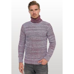 Rusty Neal Herren Rollkragenpullover, rot, Gr. L, meliert, 70% Polyacryl, 30% Baumwolle, Pullover, im angesagten Strickdesign
