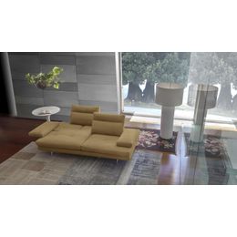 3-Sitzer Calia italia "Toby Wing, 208 cm breit, Designsofa mit hohem Sitzkomfort", beige (senape quebec), B:208cm H:90cm T:113cm, Synthetische Faser (100% Polyester), Sofas, inklusive Sitztiefenverstellung, F&uuml;&szlig;e in Chrom gl&auml;nzend