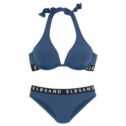ELBSAND Damen B&uuml;gel-Bikini, blau, Gr. 38, unifarben mit Farbeinsatz, Recycling-Polyamid, Bikini-Sets, mit Markenschriftz&uuml;gen in Kontrastfarbe