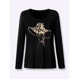 Classic Basics Damen Langarmshirt "Langarm-Shirt", schwarz, Gr. 40, bedruckt, gemustert, mehrfarbig, 100% Baumwolle, Shirts