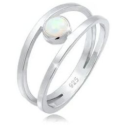 Fingerring Elli "Bandring Zweireihig Synthetischer Opal Wei&szlig; 925 Sterling Silber" Gr. 58, silber, Fingerringe, Damen, 58mm,mit Steinen, Silber 925 (Sterlingsilber), 3mm, Fingerring