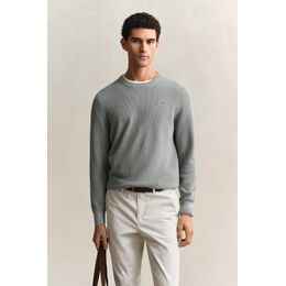 Gant Herren Strickpullover "MICRO TEXTURED COTTON C-NECK", grau, Gr. M, unifarben, Strick, Obermaterial: 100% Baumwolle, Pullover, Regular fit mit