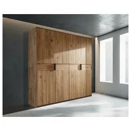 Kleiderschrank Home Affaire "Huven, Kleiderschrank mit viel Stauraum, aus Massivem Eichenholz", braun (eiche), B:206cm H:218cm T:65cm, Massivholz, Schr&auml;nke, Kleiderschrank, Scandi, 218cm Hoch, 1 Kleiderstange & 1 Fach, B&uuml;gelgriff & Soft-Close