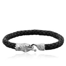 Armband Kuzzoi "Herren Echtleder Schlange Geflochten 925 Silber" Gr. 23, silber, Armb&auml;nder, Herren, 23cm, ohne Stein, Silber 925 (Sterlingsilber), Armband