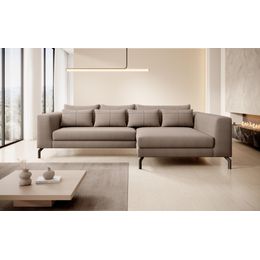 Ecksofa Home Affaire "Cross, mit softem Sitz, L-Form, wendbare Zierkissen, Breite 284 cm", grau (taupe), B:284cm H:82cm T:172cm, 92% Polyester / 8% Nylon, Sofas, Ecksofa, Couch mit vielen Kissen, stylische Kreuznaht, elegante Metallf&uuml;&szlig;e