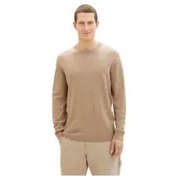 Rundhalspullover Tom Tailor, Damen, Gr. 3XL, beige (beige meliert), Strick, Obermaterial: 100% Baumwolle, meliert, regular fit h&uuml;ftbedeckend, Rundhals, B&uuml;ndchen, Pullover Rundhalspullover, mit Logostickerei