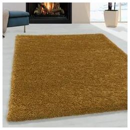 Hochflor-Teppich Ayyildiz TEPPICHE "SYDNEY 3000", gold (goldfarben), B:80cm H:30mm L:150cm, Polypropylen (PP), Teppiche, Shaggy, Langflor, uni, auch in rund, Wohnzimmer