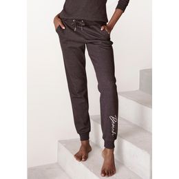 Damen Relaxhose, BENCH. LOUNGEWEAR, Gr. 52, grau, Interlock, Obermaterial: 54% Baumwolle, 46% Polyester, bestickt, meliert, unifarben, Basic, Hosen,