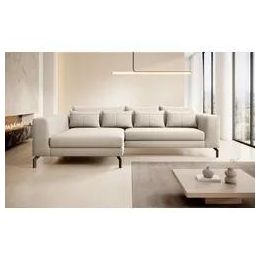 Ecksofa Home Affaire "Cross, mit softem Sitz, L-Form, wendbare Zierkissen, Breite 284 cm", beige, B:284cm H:82cm T:172cm, 92% Polyester / 8% Nylon, Sofas, Ecksofa, Couch mit vielen Kissen, stylische Kreuznaht, elegante Metallf&uuml;&szlig;e