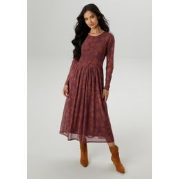 Damen Midikleid, braun, Gr. 42, Aniston SELECTED, bedruckt, gebl&uuml;mt, gemustert, Mesh, Obermaterial: 95% Polyester, 5% Elasthan. Futter: 95% Viskose,