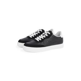 Plateausneaker Calvin Klein Jeans "CLASSIC CUPSOLE MG WMM", Herren, Gr. 45, schwarz-wei&szlig; (schwarz, wei&szlig;), Leder, Lederimitat, unifarben mit Farbeinsatz, Schuhe Plateausneaker, Freizeitschuh, Halbschuh, Schn&uuml;rschuh mit seitlichem CK-Logo
