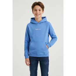 Jack & Jones Kapuzensweatshirt JACK & JONES JUNIOR "JORNORREBRO EMB SWEAT HOOD NOOS JNR", Jungen, Gr. 128, marina, angeraute Sweatware, Obermaterial: 89% Baumwolle, 11% Polyester, unifarben, relaxed fit normal, ohne Ausschnitt, Rippb&uuml;ndchen, Sweatshirts Kapuzensweatshirt