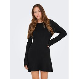 Minikleid Only "ONLMICHELLA LS O-NECK DRESS KNT", Damen, Gr. M, N-Gr, schwarz, Rippstrick, Obermaterial: 50% Viskose, 27% Nylon, 23% Polyester, unifarben, kurz, Rundhals, gewellter Abschluss, Kleider Minikleid, Sommerkleid