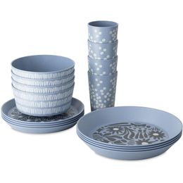 Koziol Blomster Set 16-teiliges Campinggeschirr mit 8 Tellern / 4 Schalen / 4 Bechern nature flower blue blomster - Kunststoff und Melamin Geschirr-