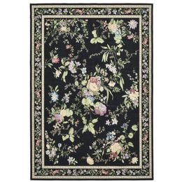 Teppich Theko, B:70cm H:4mm L:120cm, schwarz, Baumwolle, Kunstfaser, Wohnzimmer, Teppiche, "Flomi Sagrini", Flachgewebe, Pastell-Farben, Blumen