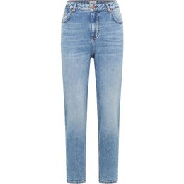 Mom-Jeans Mustang "Damen Style Charlotte Tapered", Damen, Gr. 25, L&auml;nge 32, 585 mittelblau, Denim/Jeans, 99% Baumwolle, 1% Elasthan, unifarben, bequem, Jeans Mom-Jeans