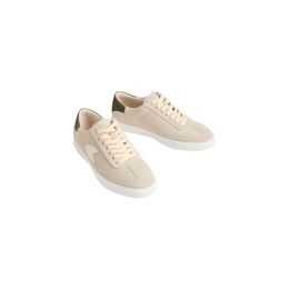 Plateausneaker Calvin Klein "LOW PRO CUPS WT SUEDE MG", Damen, Gr. 38, beige, gr&uuml;n, Veloursleder, unifarben mit Farbeinsatz, Schuhe Plateausneaker, Halbschuh, Schn&uuml;rschuh, Freizeitsneaker mit seitlichem CK-Logo