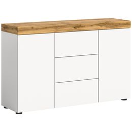 Sideboard OTTO HOME "MAMBO, Breite 125 cm, H&ouml;he 80 cm", wei&szlig; (wei&szlig; melamin, wotan eiche melamin), B:125cm H:80cm T:37cm, FSC-zertifizierter Holzwerkstoff, Sideboards, Sideboard, 2-farbig, T&uuml;ren mit push to open, grifflose Fronten, Anrichte, Schrank