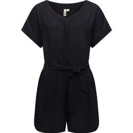 Ragwear Damen Jumpsuit "Salwin Solid", schwarz, Gr. S, Material: 100% Viskose, Overalls, Kurzer Overall mit Taillen-Bindeband