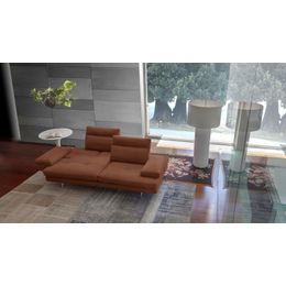 3-Sitzer Calia italia "Toby Wing, 208 cm breit, Designsofa mit hohem Sitzkomfort", braun (cognac bull), B:208cm H:90cm T:113cm, Leder BULL (100% Leder), Sofas, inklusive Sitztiefenverstellung, F&uuml;&szlig;e in Chrom gl&auml;nzend