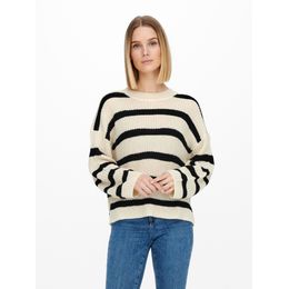 Jacqueline de Yong JDY Damen Strickpullover "JDYJUSTY L/S STRIPE PULLOVER KNT NOOS", schwarz, Gr. M, gestreift, Strick, Obermaterial: 100% Polyacryl, Pullover