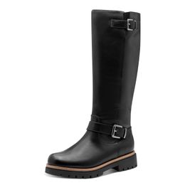 Winterstiefel Marco Tozzi, Damen, Gr. 41, Normalschaft, schwarz, Lederimitat, unifarben, Basic, Schuhe Winterstiefel, Blockabsatz, Langschaftstiefel mit Zierschnallen