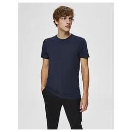 Rundhalsshirt Selected "SLHNEWPIMA SS O-NECK TEE NOOS", Herren, Gr. S, blau (navy blazer), Single Jersey, Obermaterial: 95% Baumwolle, 5% Elasthan, unifarben, normal normal, Rundhals, gerader Abschluss, Shirts Rundhalsshirt