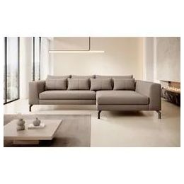 Ecksofa Home Affaire "Cross, mit softem Sitz, L-Form, wendbare Zierkissen, Breite 284 cm", grau (taupe), B:284cm H:82cm T:172cm, 92% Polyester / 8% Nylon, Sofas, Ecksofa, Couch mit vielen Kissen, stylische Kreuznaht, elegante Metallf&uuml;&szlig;e