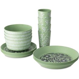 Koziol Blomster Set 16-teiliges Campinggeschirr mit 8 Tellern / 4 Schalen / 4 Bechern nature leaf green blomster - Kunststoff und Melamin Geschirr-