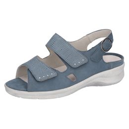 Waldl&auml;ufer Sandale WALDL&Auml;UFER "MERLE", Damen, Gr. 6,5, blau (jeansblau), Nubukleder, Schuhe Sandale, Komfortschuh mit Klettverschl&uuml;sse und Druckknopf, M-Weite
