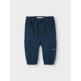 Cargohose name it "NBMBEN CARGO R TWI PANT 1771-HI NOOS", Jungen, Gr. 68, N-Gr, blau (navy blazer), Web, Obermaterial: 98% Baumwolle, 2% Elasthan, unifarben, relaxed fit kn&ouml;chellang, Hosen Cargohose