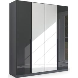 Dreht&uuml;renschrank Rauch "Kleiderschrank Schrank Garderobe Ankleide MODERN BY QUADRA SPIN", grau (graumetallic, glas basalt), B:181cm H:210cm T:54cm, Holzwerkstoff, Schr&auml;nke, Dreht&uuml;renschrank, mit Spiegel und hochwertiger Glasfront, Stangengriff MADE IN GERMANY