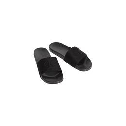 Badepantolette Calvin Klein "ESS SLIDE HF MONOGRAM CV", Gr. 45, schwarz, Textil, unifarben, Basic, Schuhe Badepantolette, Sommerschuh, Strandschuh, Badeschuh, Flat mit Logo-Emblem