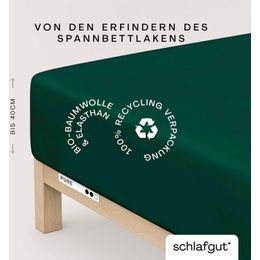 Spannbettlaken Schlafgut "PURE BOXSPRING Bio-Baumwolle mit Elasthan, 170 g/m&sup2;, Bettlaken", gr&uuml;n (gr&uuml;n deep), 1 Stk., Jersey-Elasthan, 180-200x200-220 40cm, Jersey-Elasthan, Obermaterial: 95% Baumwolle, 5% Elasthan, Bettlaken, Spannbettlaken, PREMIUM Boxspringbett Laken bis 40 cm H&ouml;he, dehnbar blickdicht, straff