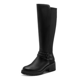 Winterstiefel Marco Tozzi, Damen, Gr. 37, Normalschaft, schwarz, Lederimitat, Textil, unifarben, Basic, Schuhe Winterstiefel, Blockabsatz, Langschaftstiefel mit Zierschnallen geschm&uuml;ckt