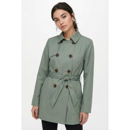 Trenchcoat Only "ONLVALERIE TRENCHCOAT OTW NOOS", Damen, Gr. XS, laurel wreath, Web, Obermaterial: 100% Polyester, unifarben, figurumspielend ca. Mitte Oberschenkel, M&auml;ntel Trenchcoat
