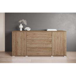 Sideboard OTTO HOME "Kenia, Kommode f&uuml;r das Schlafzimmer/Wohnzimmer", braun (eiche lefkas), B:150cm H:69cm T:39cm, FSC-zertifizierter Holzwerkstoff, Hartfaserplatte, Kunststoff, Sideboards, Sideboard, Modernes Sideboard mit 3 Schubladen und 4 F&auml;chern, Breite 150 cm