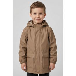 Regenjacke Wheat "Ollo", Kinder, Gr. 116, braun (hazel), Web, Obermaterial: 100% Polyester, unifarben, regular fit ca. Mitte Oberschenkel, elastischer Bund mit Gummizug, Jacken Regenjacke, mit abnehmbarer Kapuze