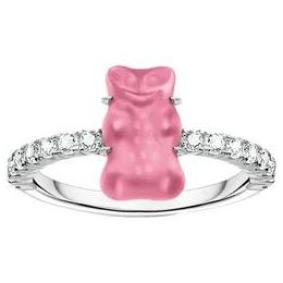 Fingerring Thomas Sabo "Thomas Sabo x HARIBO Schmuck: Ring mit Goldb&auml;r" Gr. 54, pink (silberfarben, pink, kristallwei&szlig;), Fingerringe, Damen, 54, Silber 925 (recycelt), 7mm, Fingerring, mit Kristallglas, Zirkonia (synth.)