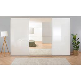 Schwebet&uuml;renschrank Rauch "Kleiderschrank Schrank Garderobe KOLUNA Hochglanz-Front und Spiegel", wei&szlig; (alpinwei&szlig;, hochglanz wei&szlig;), B:360cm H:229cm T:62cm, Holzwerkstoff, Schr&auml;nke, Schwebet&uuml;renschrank, inkl. 2 Innenschubladen sowie extra Einlegeb&ouml;den MADE IN GERMANY