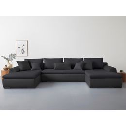 Wohnlandschaft Home Affaire "Win U-Form, B: 366 cm - OTTO. Verl&auml;ssliche Qualit&auml;t.", schwarz (anthrazit, schwarz), B:366cm H:85cm T:176cm, 100% Polyester, Sofas, Wohnlandschaft, mit Bettfunktion, Bettkasten & 5 Zierkissen